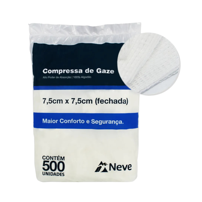 Compressa de Gaze 7,5 x 7,5 11F Não Estéril c/500 Neve - SouSuper